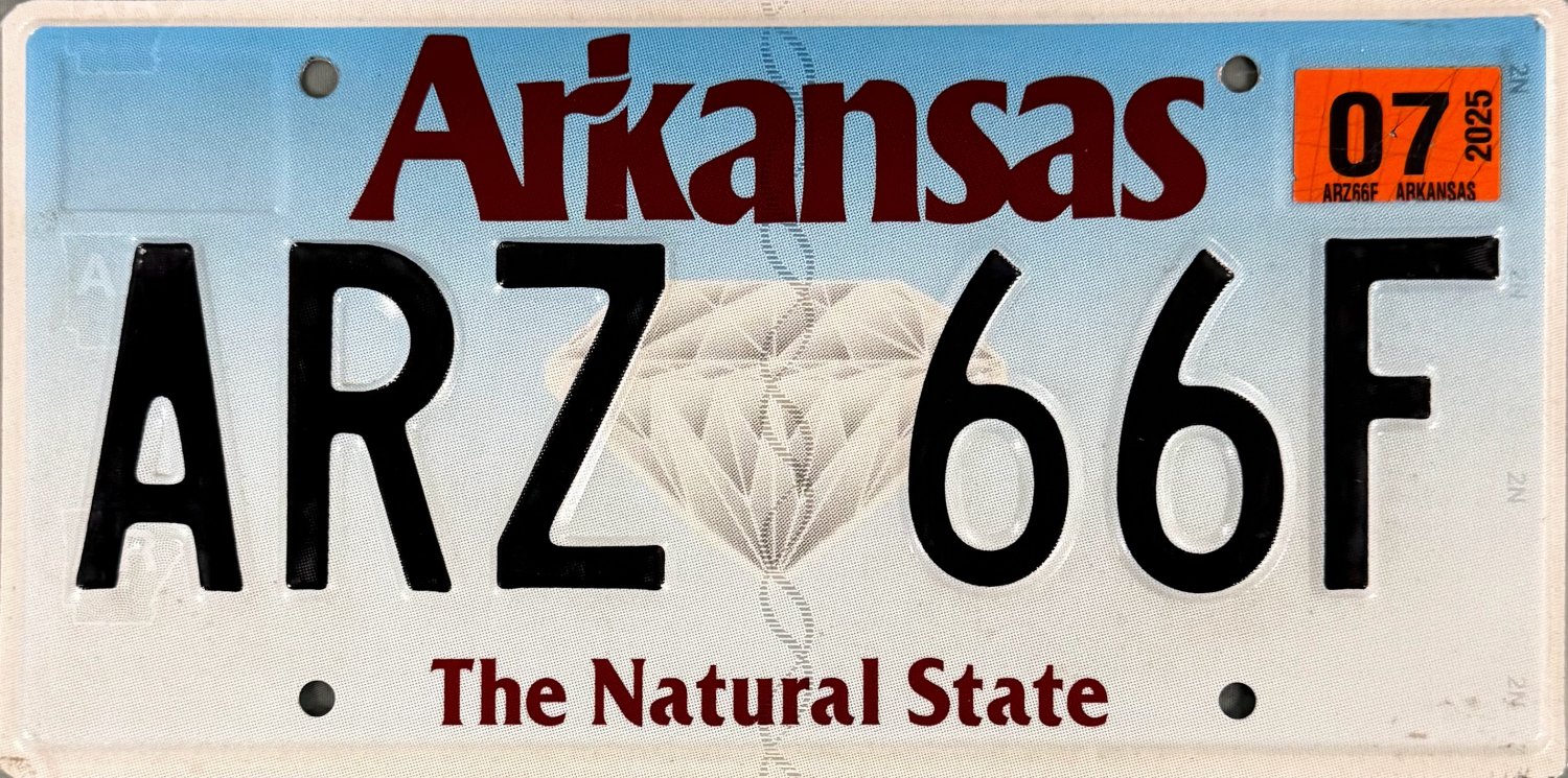 2025 Arkansas License Plate (ARZ 66F)