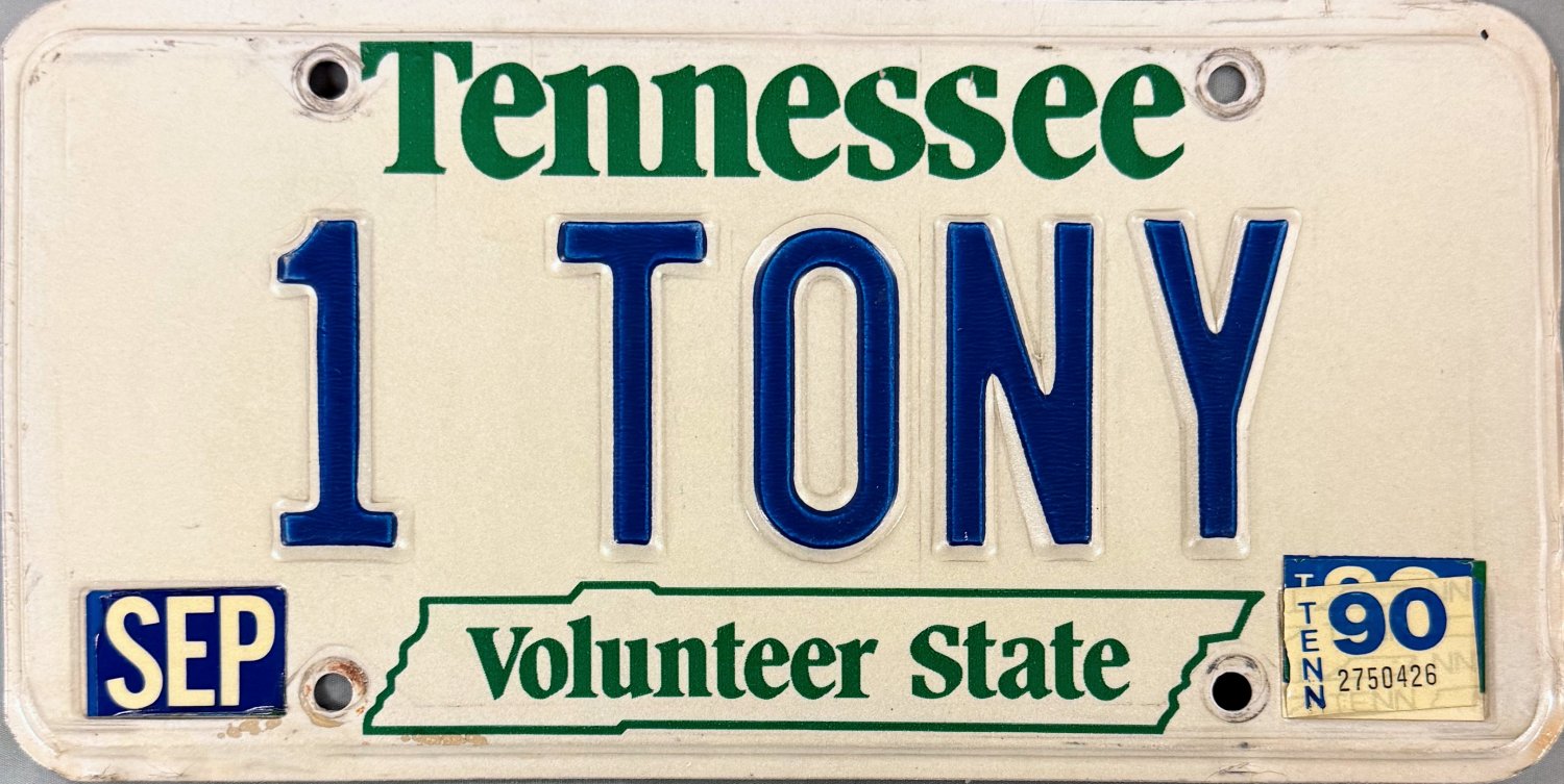 1990 Tennessee Vanity License Plate (1 TONY)