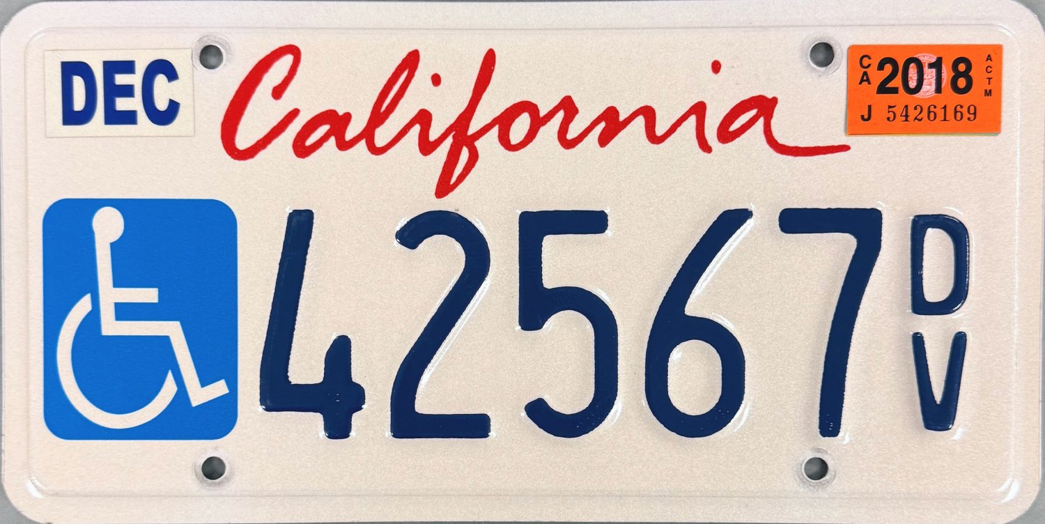 2018 California Wheelchair License Plate (42567 DV)