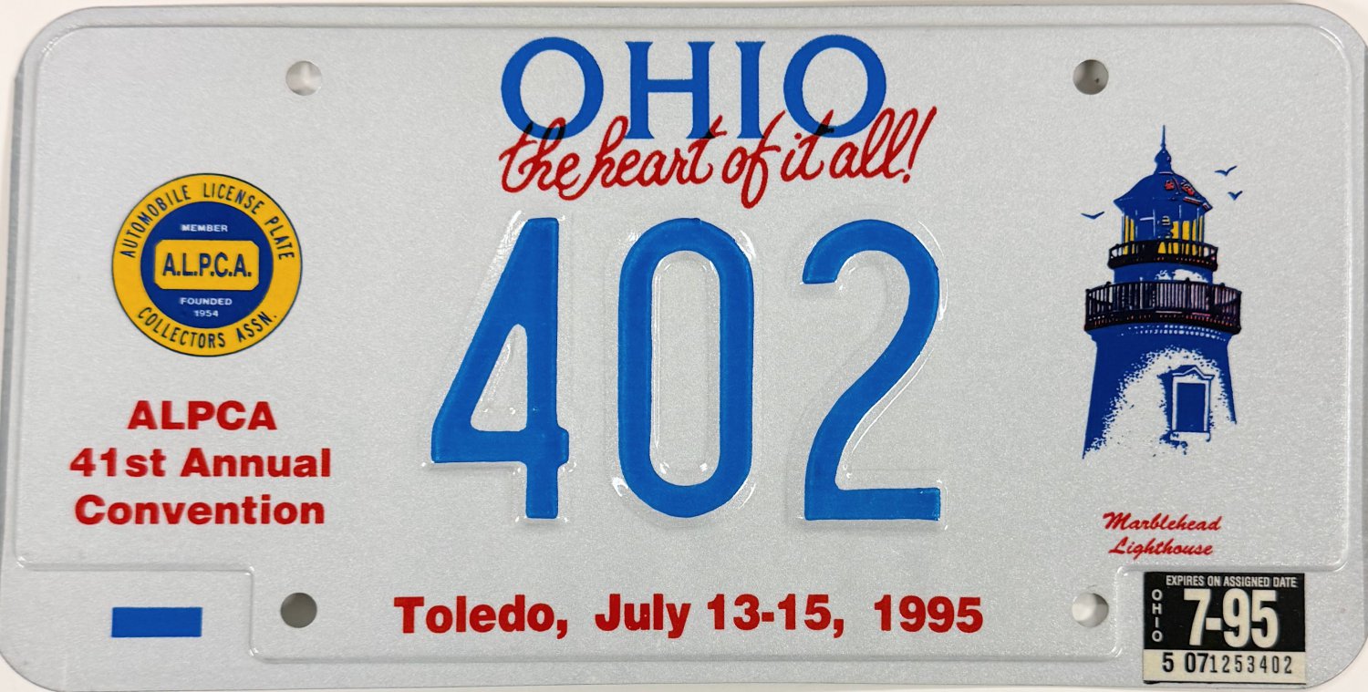 1995 ALPCA 41st International Convention Toledo, Ohio License Plate (402)