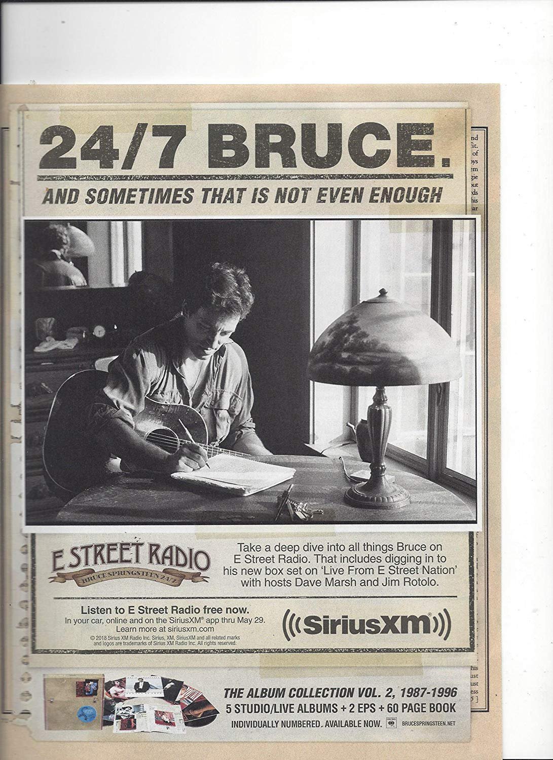Original Magazine Paper Print Ad With Bruce Springsteen For Sirius Radio