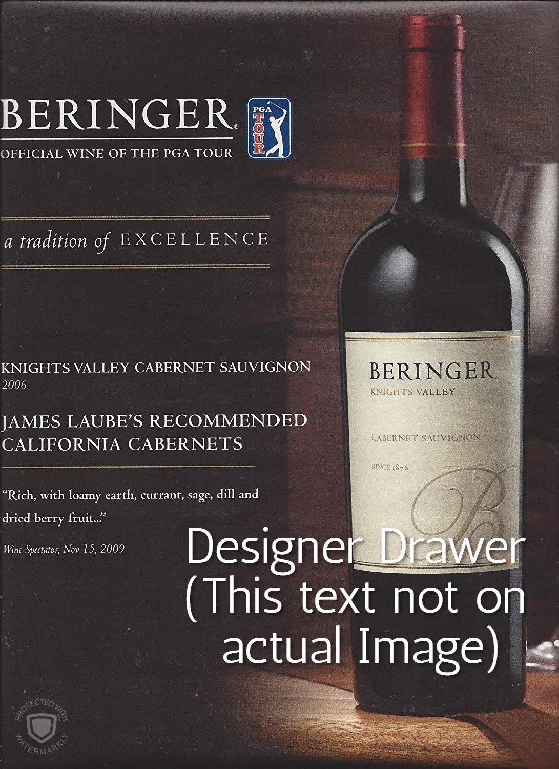Magazine Paper Print Ad For Beringer Knights Valley Cabernet Wines