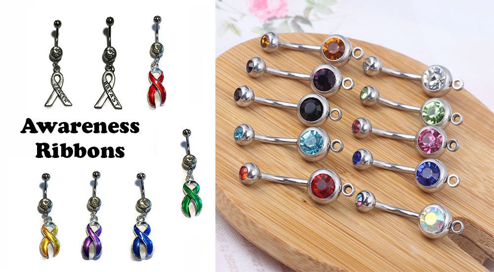 Colored Cancer Awareness Ribbons Stainless Steel Belly Navel Ring ...