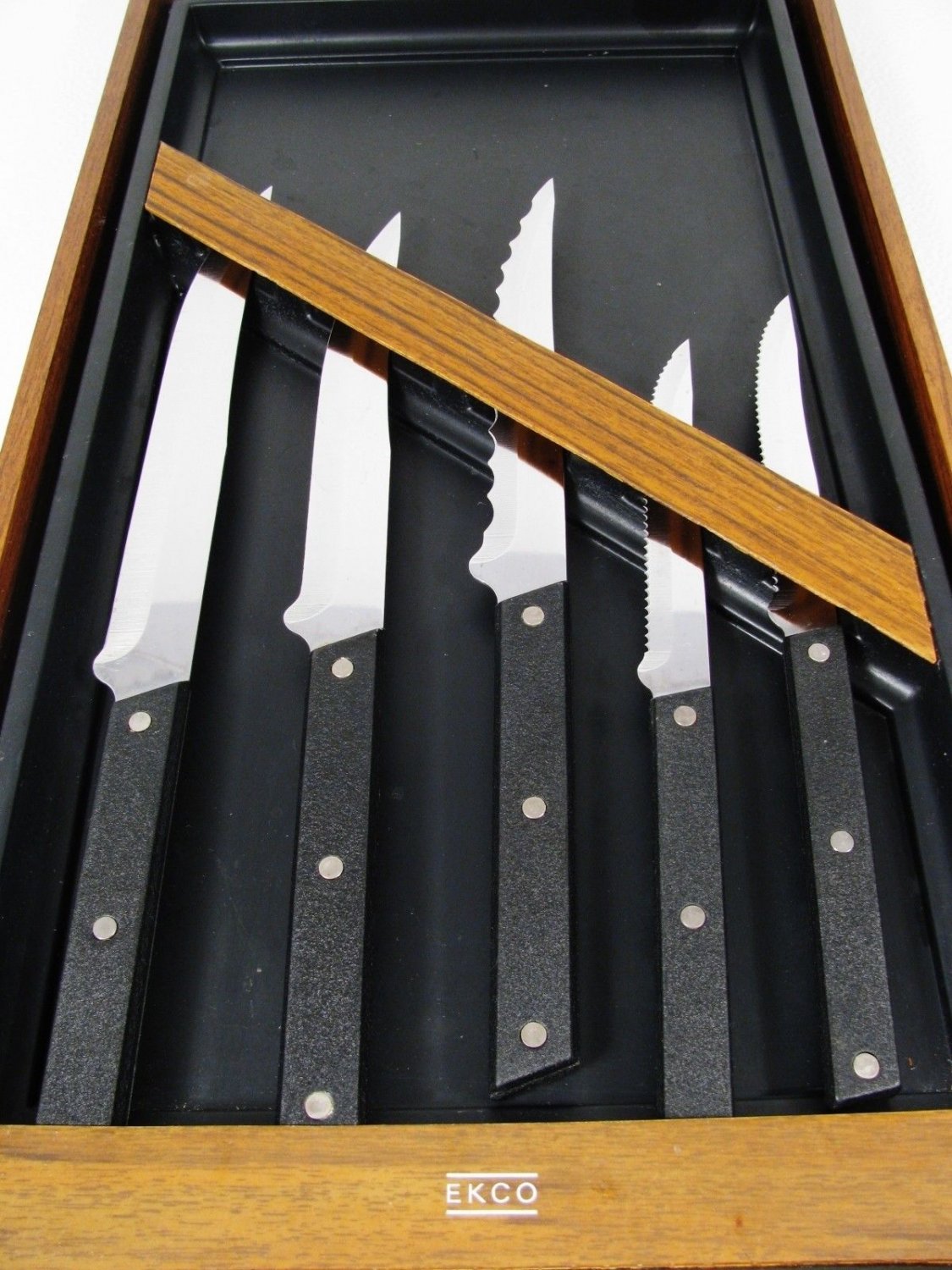 ECKO Set of 5 Kitchen Cutlery Knife Set Stainless Wall Mount Wood Case ...