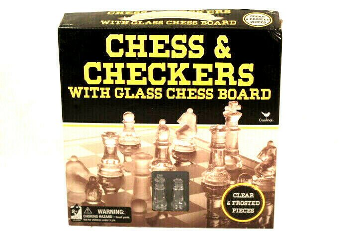 Chess & Checkers With Glass Chess Board Clear & Frosted Pieces