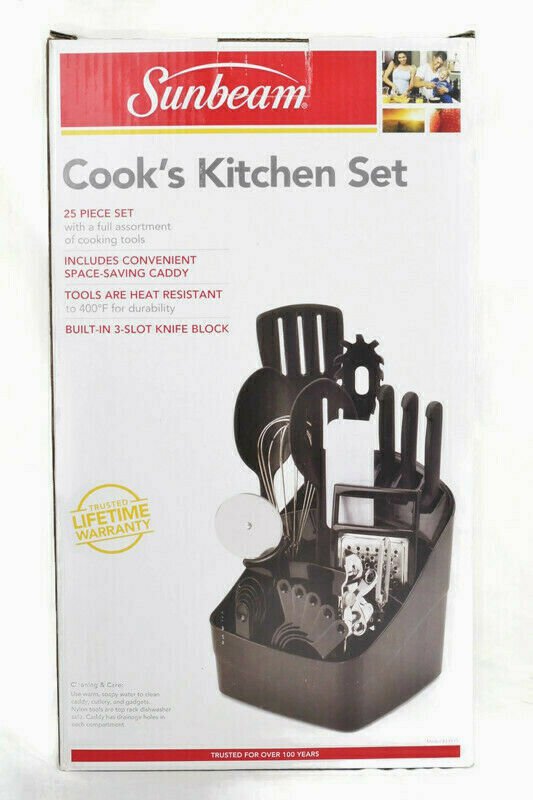 Sunbeam Black Cook's Kitchen Set 25 Piece Set Cooking Tools & Caddy