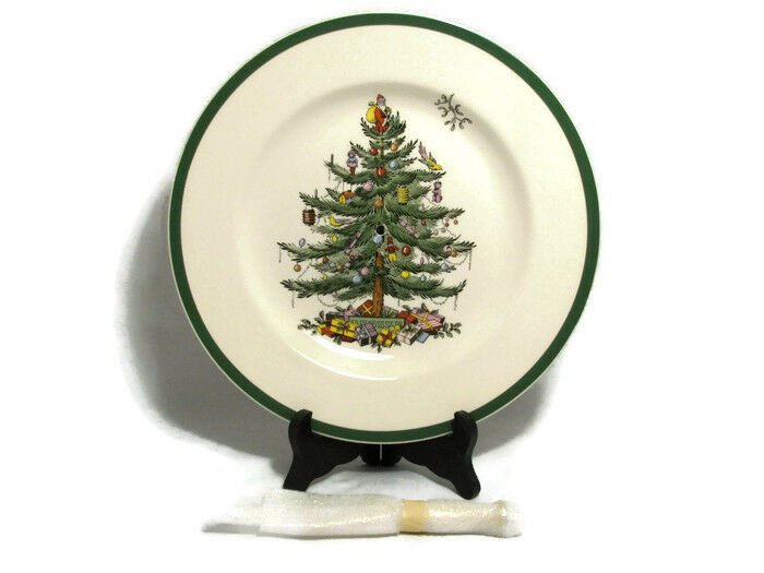 Spode Christmas Tree Tidbit Tray Serving Tray Single Gold Handle 10 3/4"