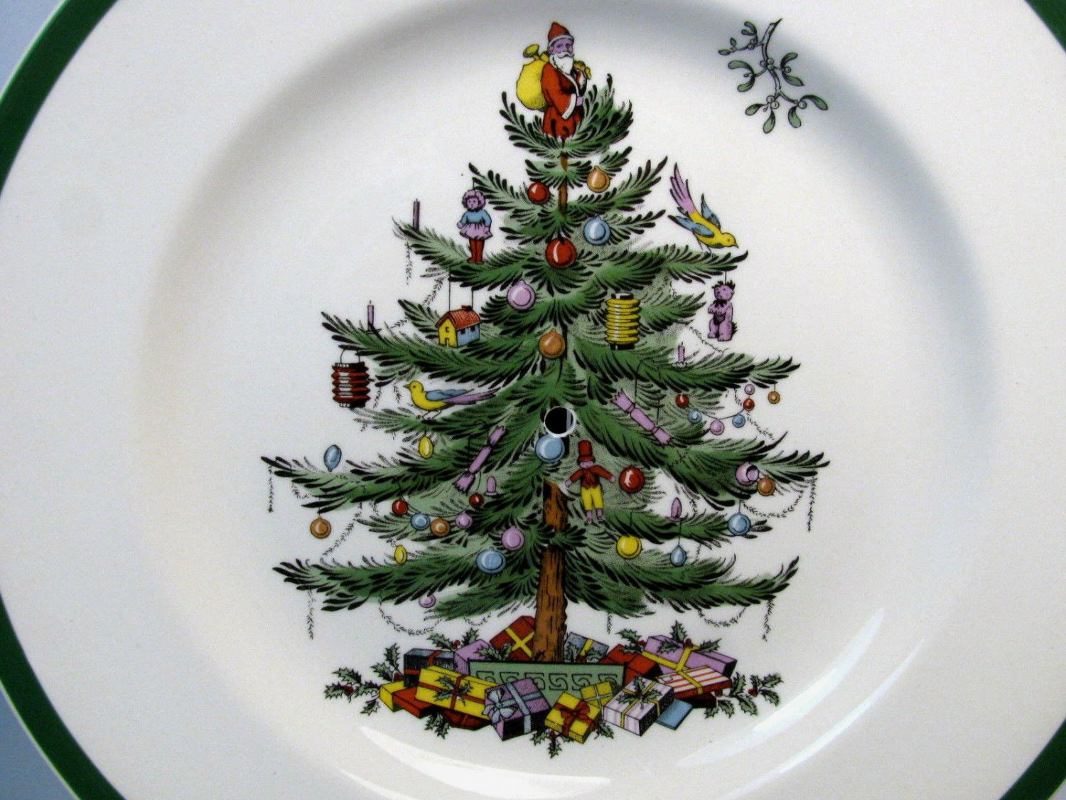 Spode Christmas Tree Tidbit Tray Serving Tray Single Gold Handle 10 3/4"