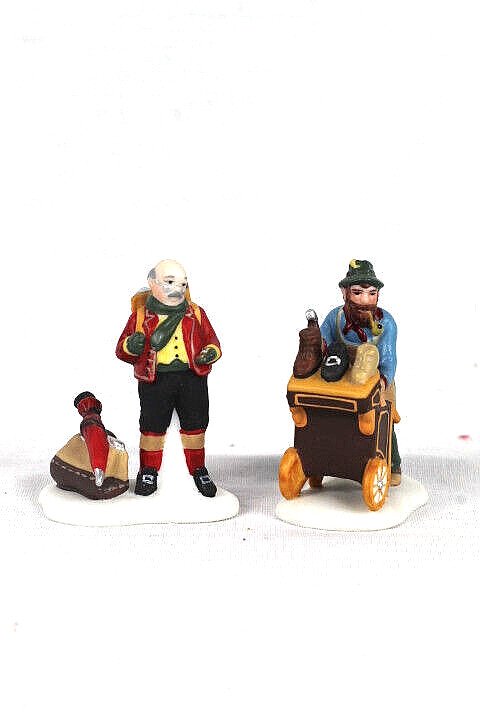 Dept 56 Heritage Village Cobbler & Clock Peddler Set 2 Small Porcelain ...