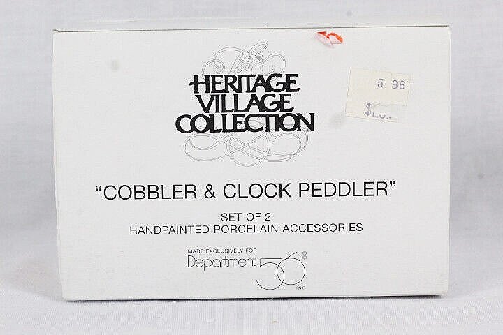 Dept 56 Heritage Village Cobbler & Clock Peddler Set 2 Small Porcelain ...