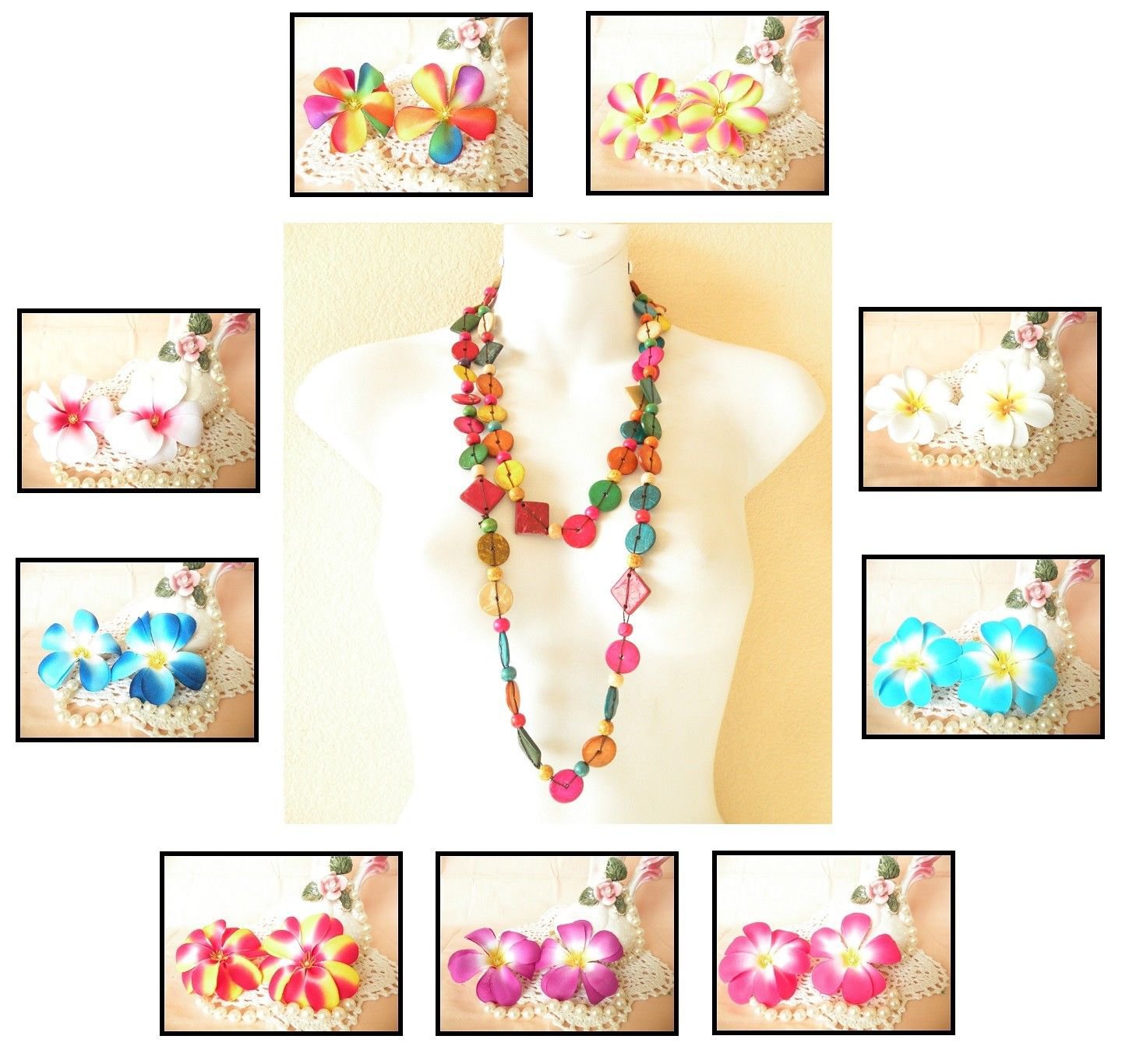 N13 Chunky Hawaiian Luau Party Ethnic Wooden Crafted Chains Lei ...