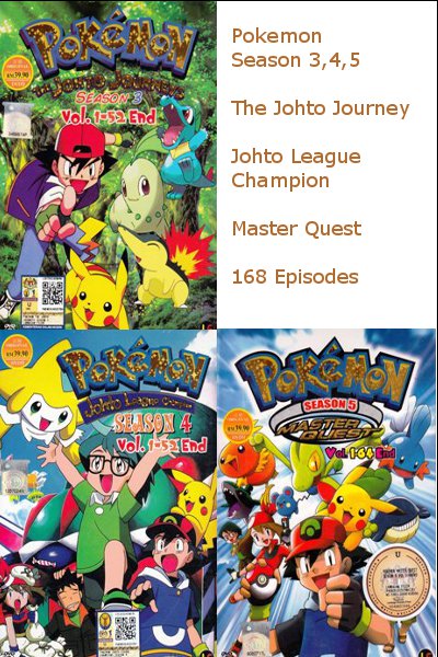 DVD ANIME POKEMON Season 3,4,5 Johto Journey Master Quest Johto League ...