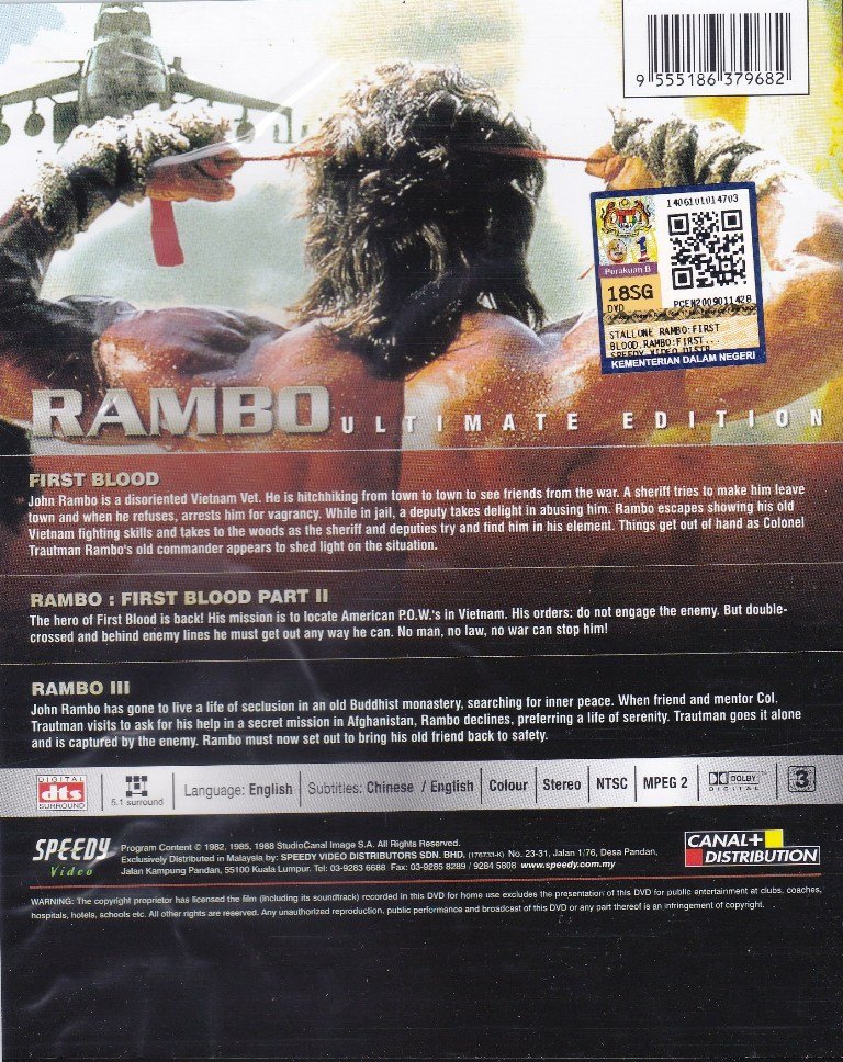 DVD Sylvester Stallone Rambo Ultimate Movie Collection Box Set Region All