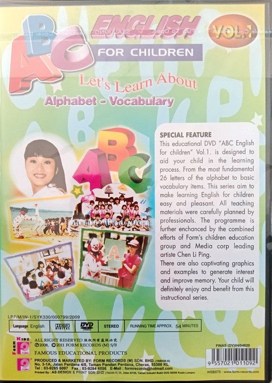ABC English For Children Let's Learn About Alphabet Vocabulary Vol.1 DVD