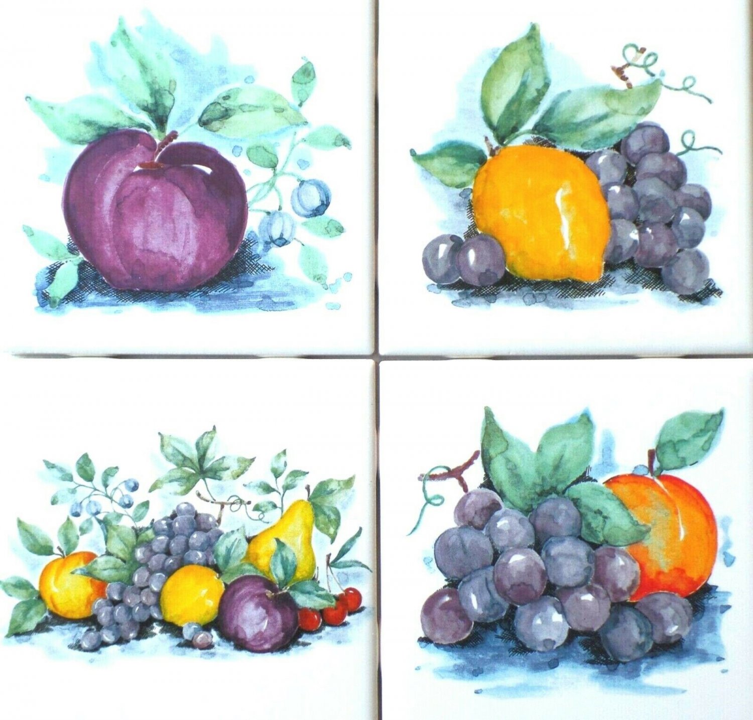 Farm Fruit Ceramic Tile set of 4 of 4.25" x 4.25" Kiln fired Back ...