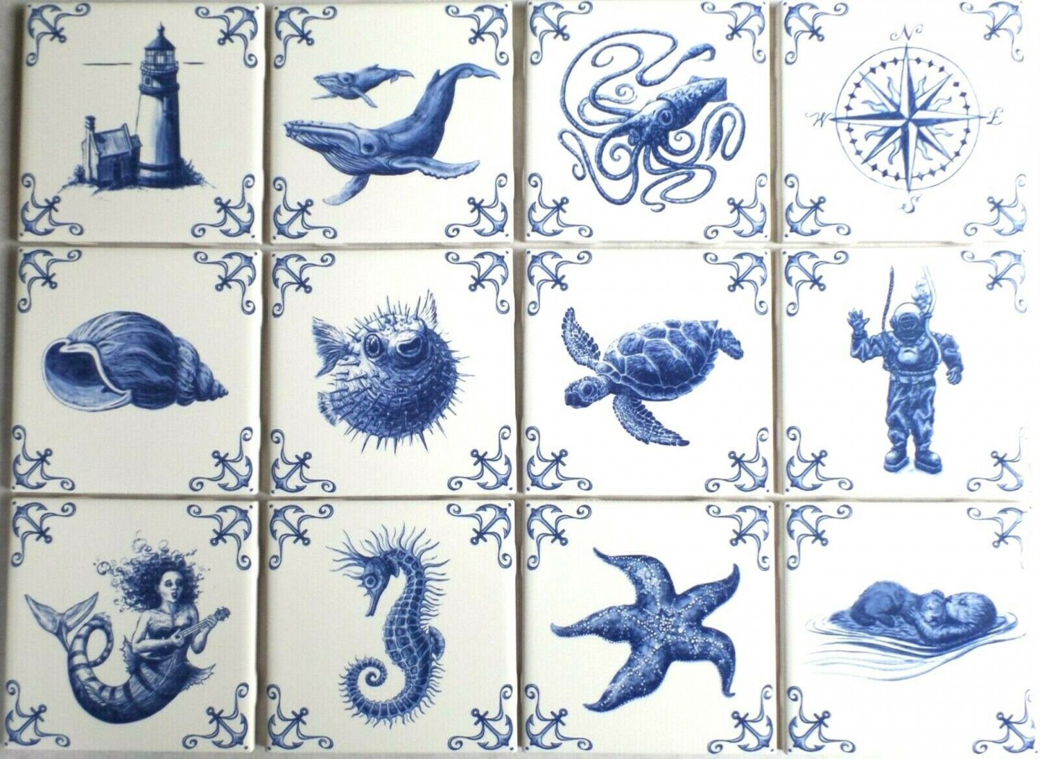 The Nautical Kit Oz Blue Nautical Delft Design Kiln Fired Ceramic Tiles ...