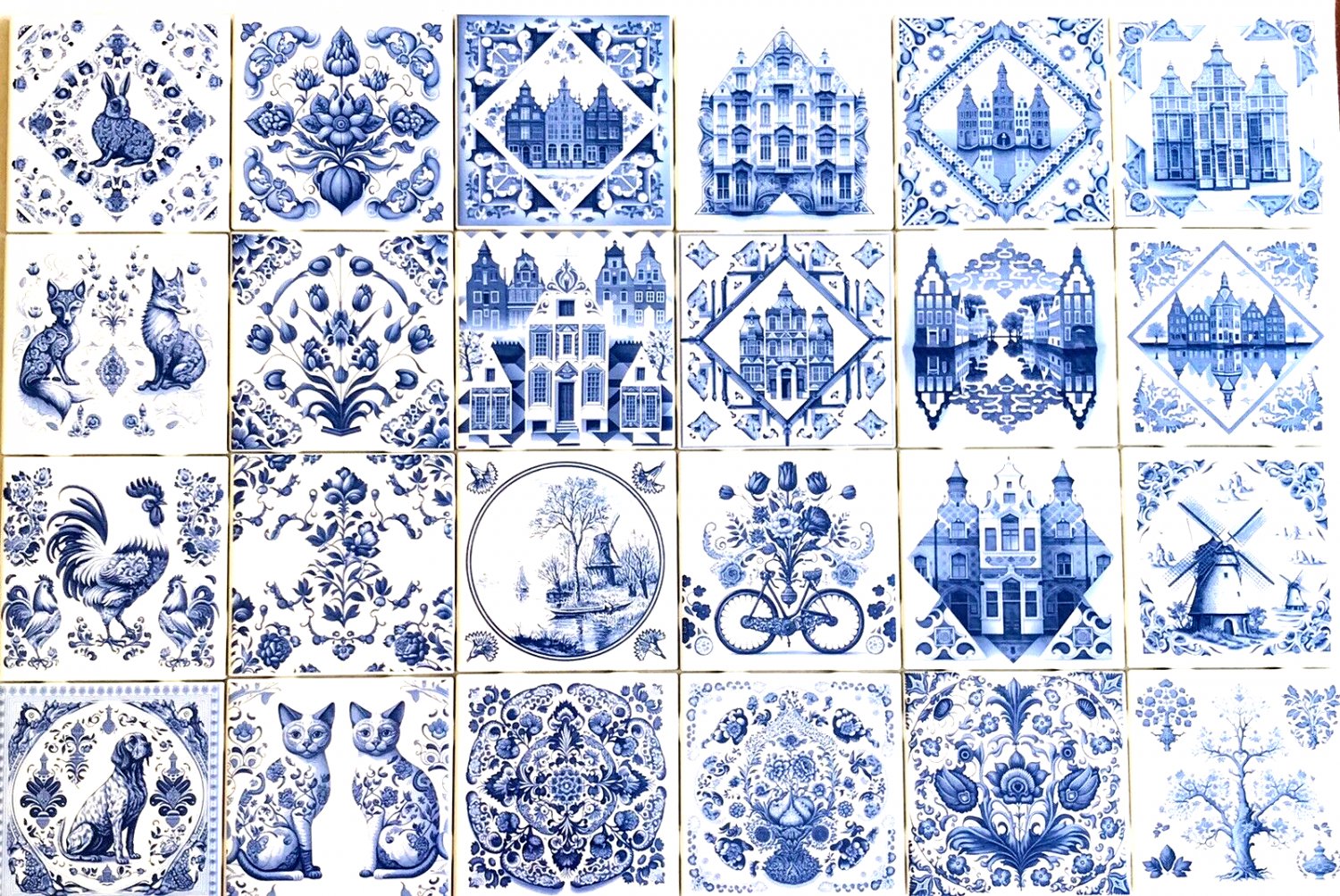 24 Blue Delft Ceramic Tiles Amsterdam Collection 4.25" x 4.25" Kiln ...