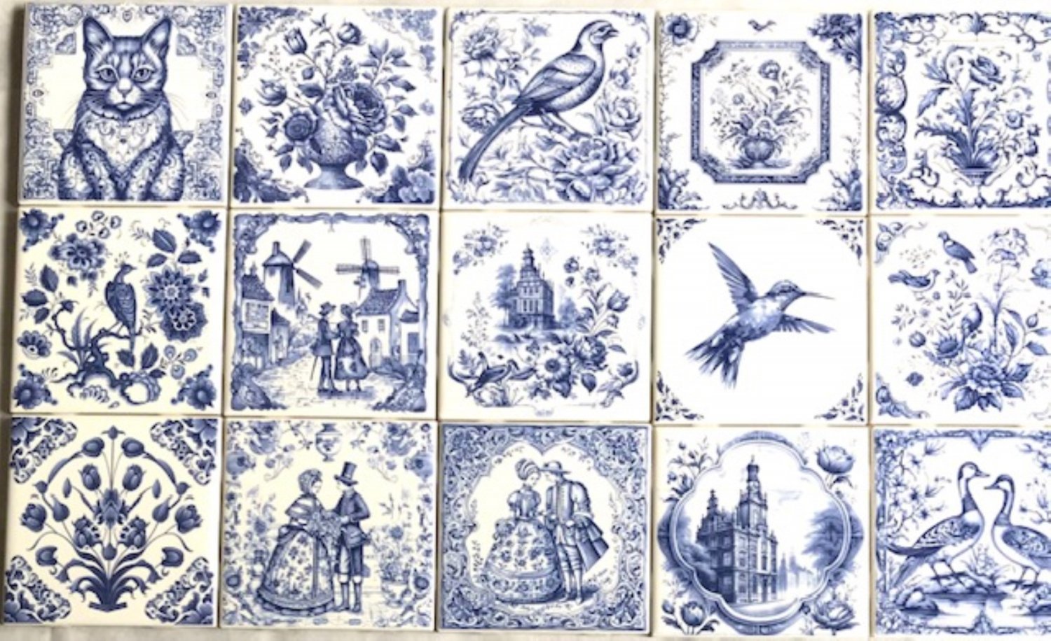 The Amsterdam 2 Blue Delft Design Kiln Fired Ceramic Tiles 15 st 4.25 ...