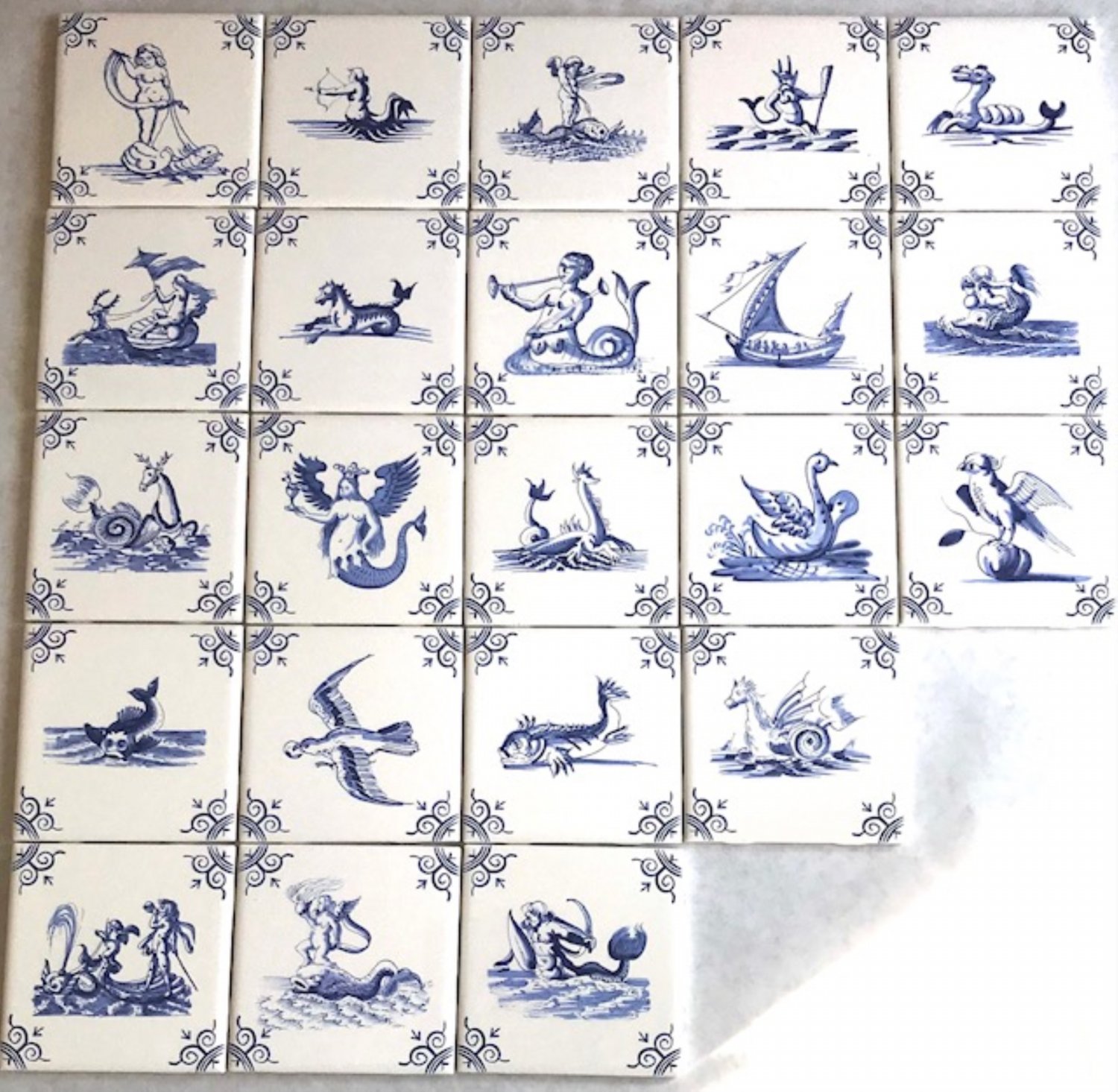 Ceramic Tiles Mythology Sea Creatures and Monsters Delft Design 4.25” x ...