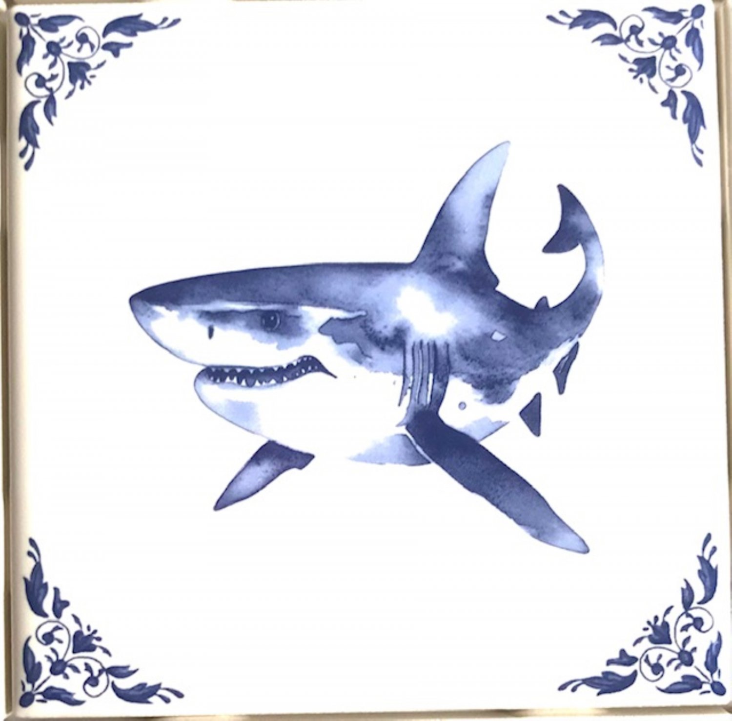 Shark Fish Blue Delft Design Tile 4.25" x 4.25" Kiln Fired Mottola's ...