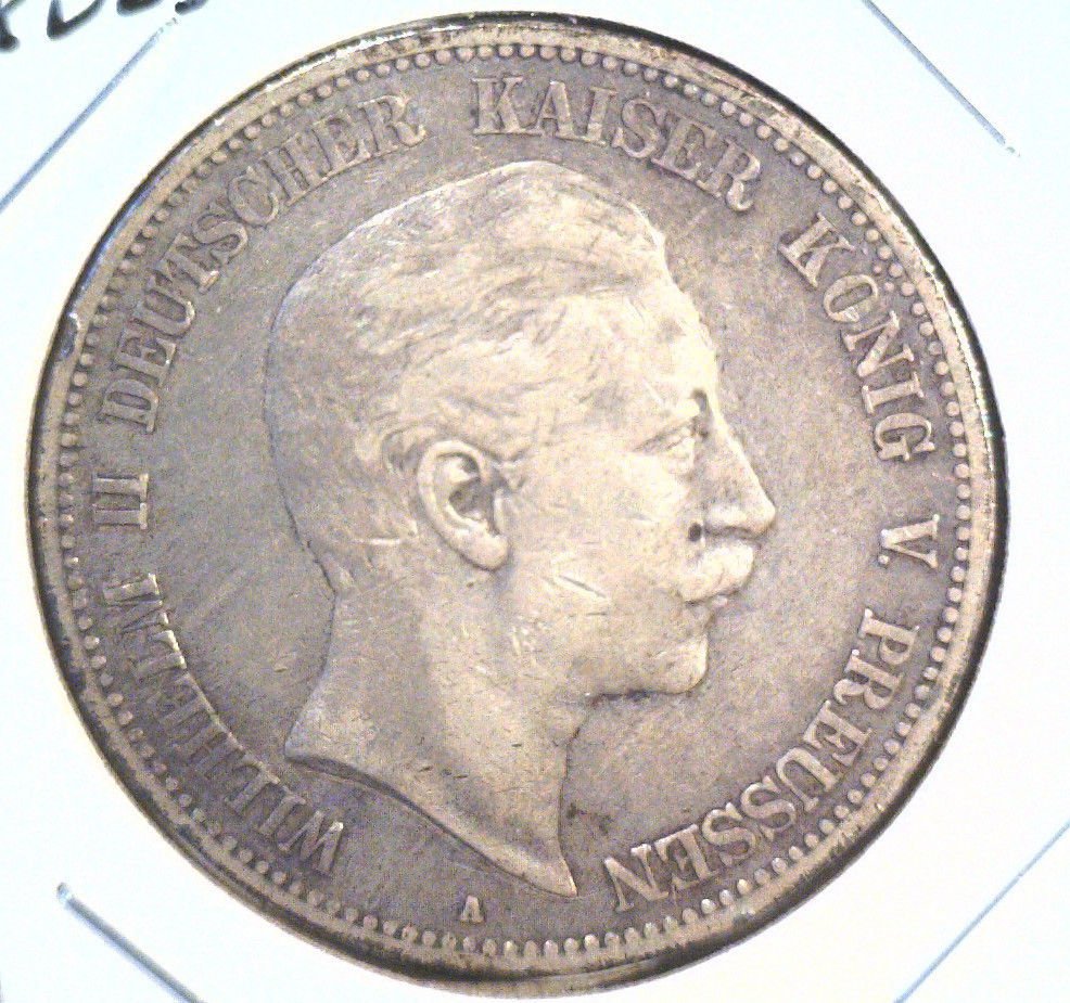 1898 A Prussia 5 mark silver coin KM#523 Funf mark .8937 ASW German States