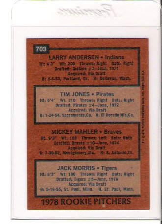 1978 Topps Jack Morris Rookie Baseball Card Near Mint