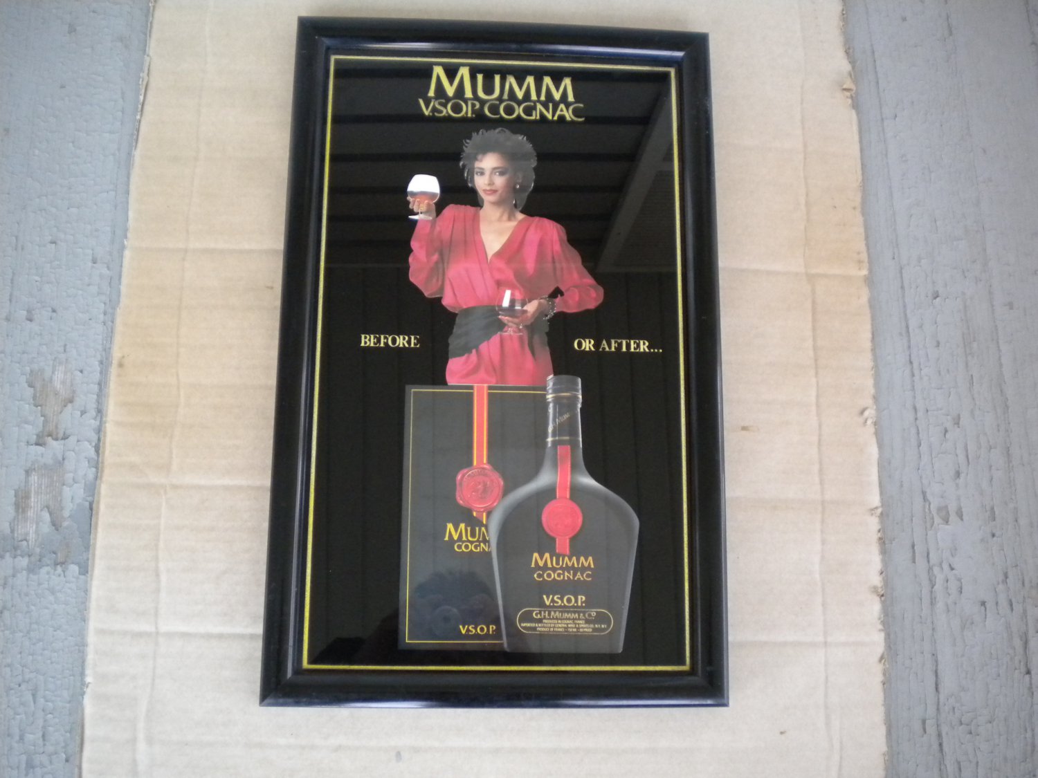 Vintage Mumm V.S.O.P. Cognac Before Or After Factory Framed Liquor Ad Sign