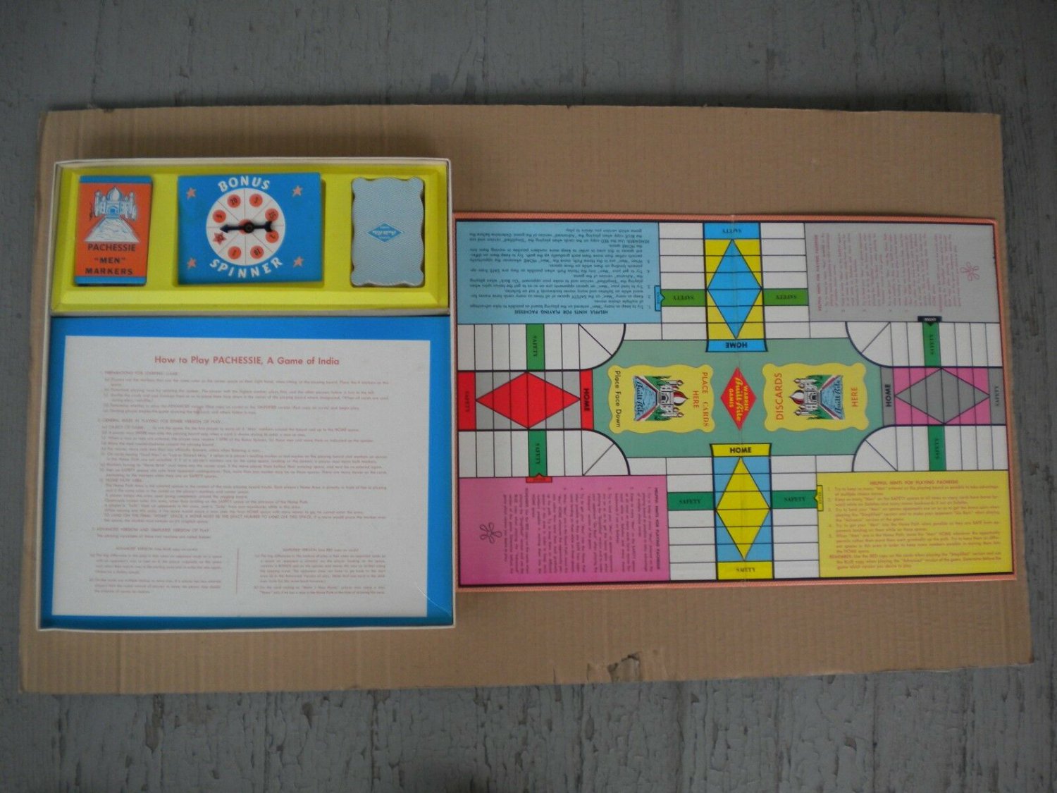 Vintage Pachessie Board Game of India Warren Built-Rite 1950s Complete ...