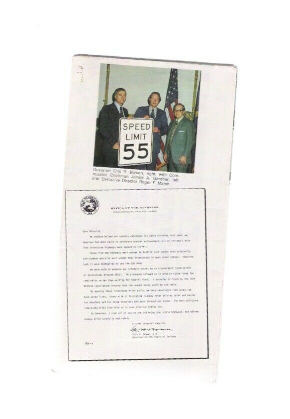 Vintage Indiana 1977 Official Highway Map Otis R. Bowen Governor Speed ...