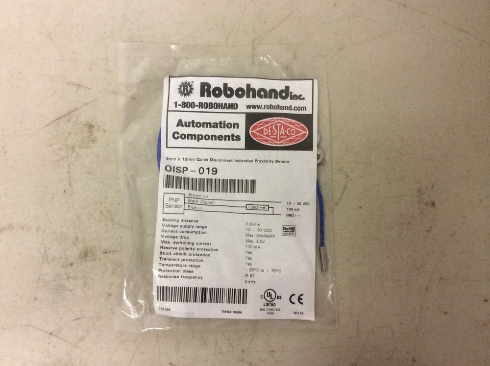 Robohand OISP-019 3 mm x 12 mm Inductive Proximity Sensor .8 mm Range ...