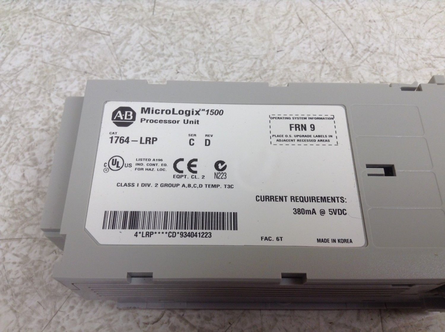 Allen Bradley 1764-LRP Micrologix 1500 Processor Ser C Rev D FRN 9 1764LRP