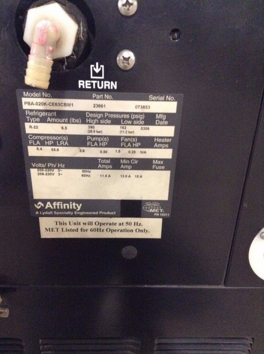 Affinity PBA-020K-CE63CBM1 23661 Lydall Water Chiller Laser ...