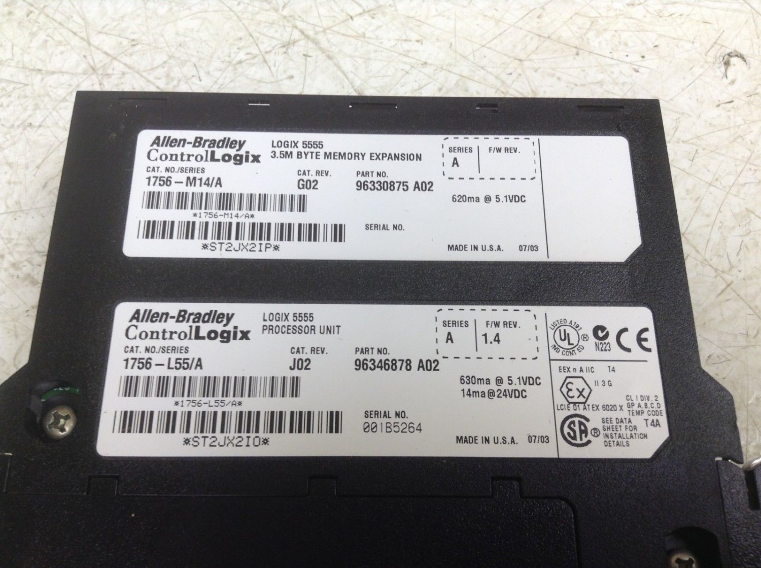 Allen Bradley 1756-L55/A 1756-M14/A ControlLogix Logix5555 Processor ...