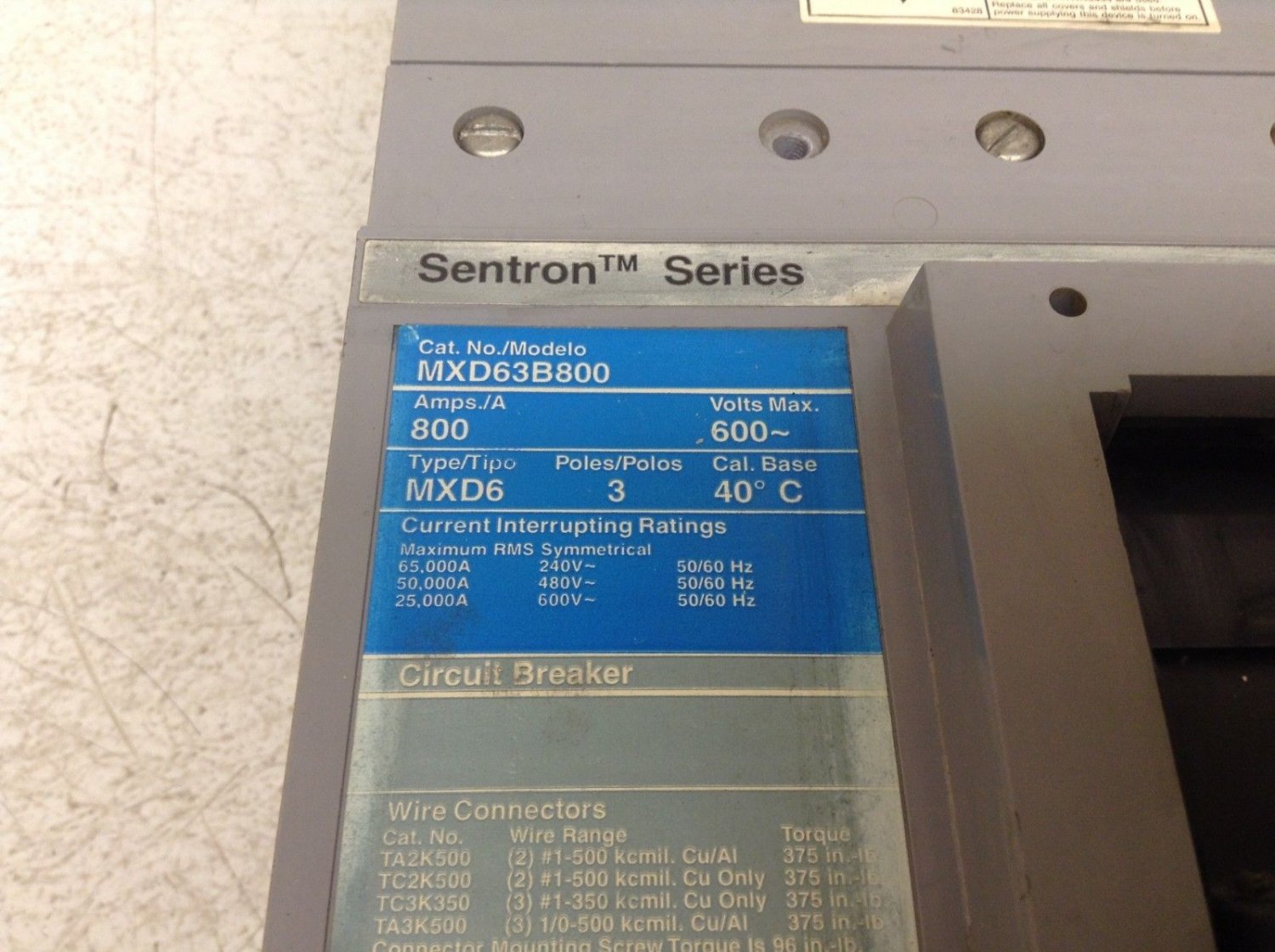 Siemens MXD63B800 800 Amp 600 V Circuit Breaker MXD63 B800 MXD63B MXD6