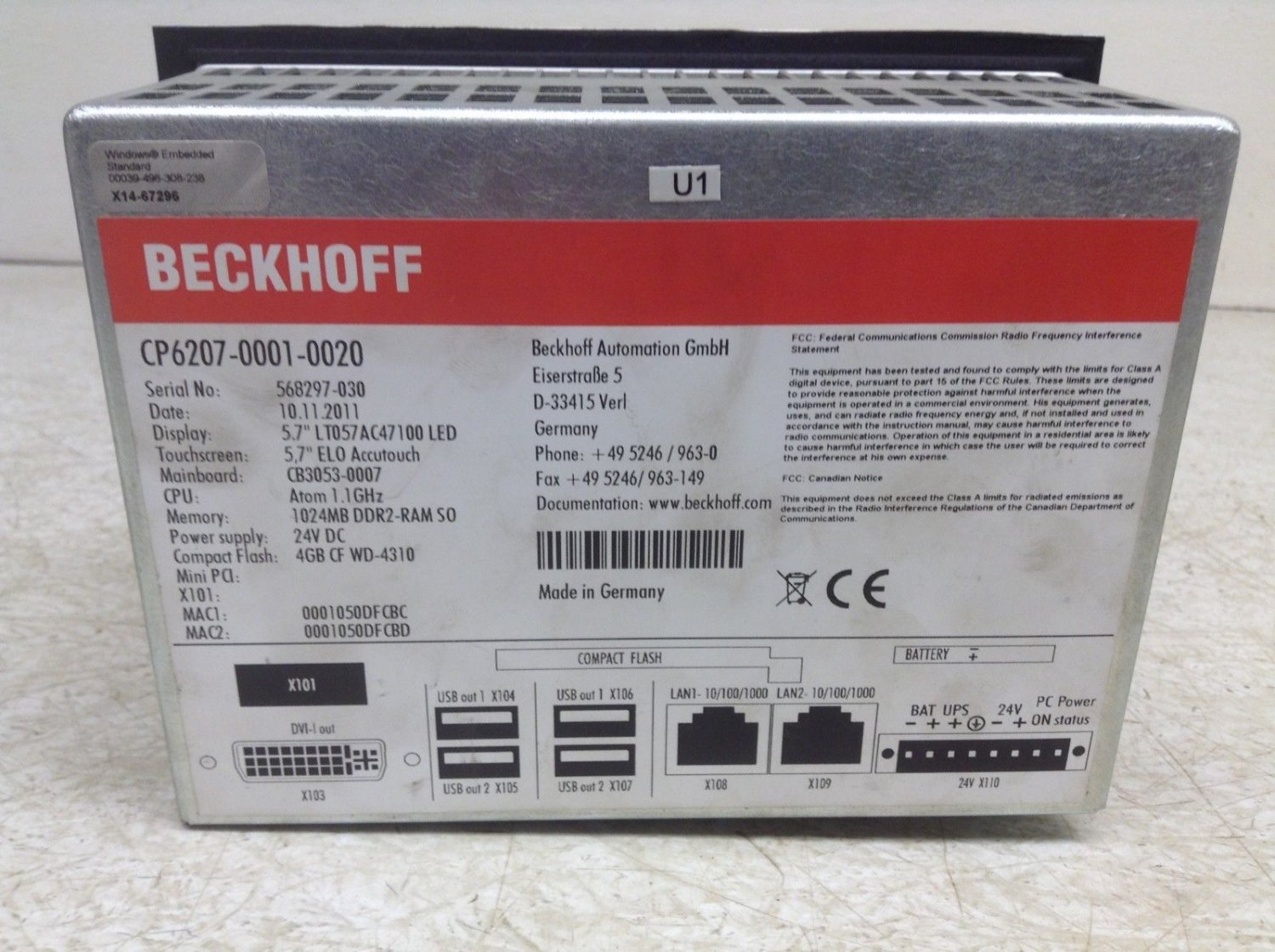 Beckhoff CP6207-0001-0020 5.7" HMI Touch Screen 24 DC CP620700010020 ...