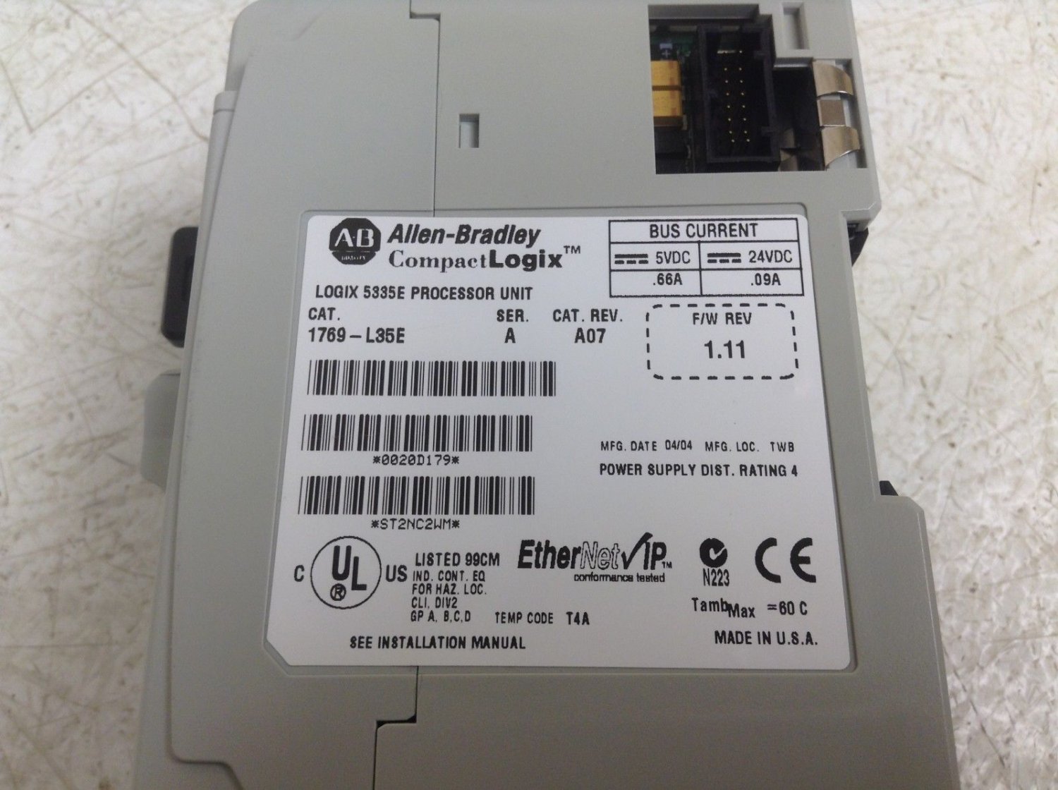 Allen Bradley 1769-L35E CompactLogix Logix 5335E Processor Ser A F/W 1. ...