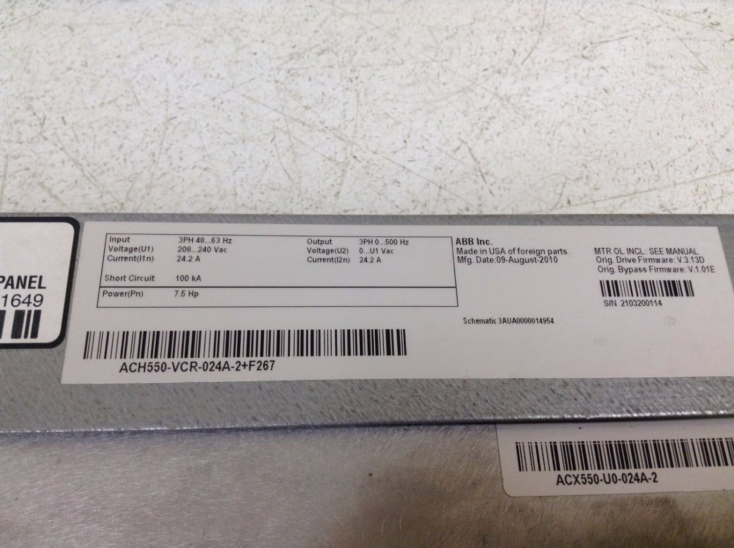 ABB ACX550-U0-024A-2 ACH550-VCR-024A-2+F267 7.5 HP 240 VAC HVAC Drive