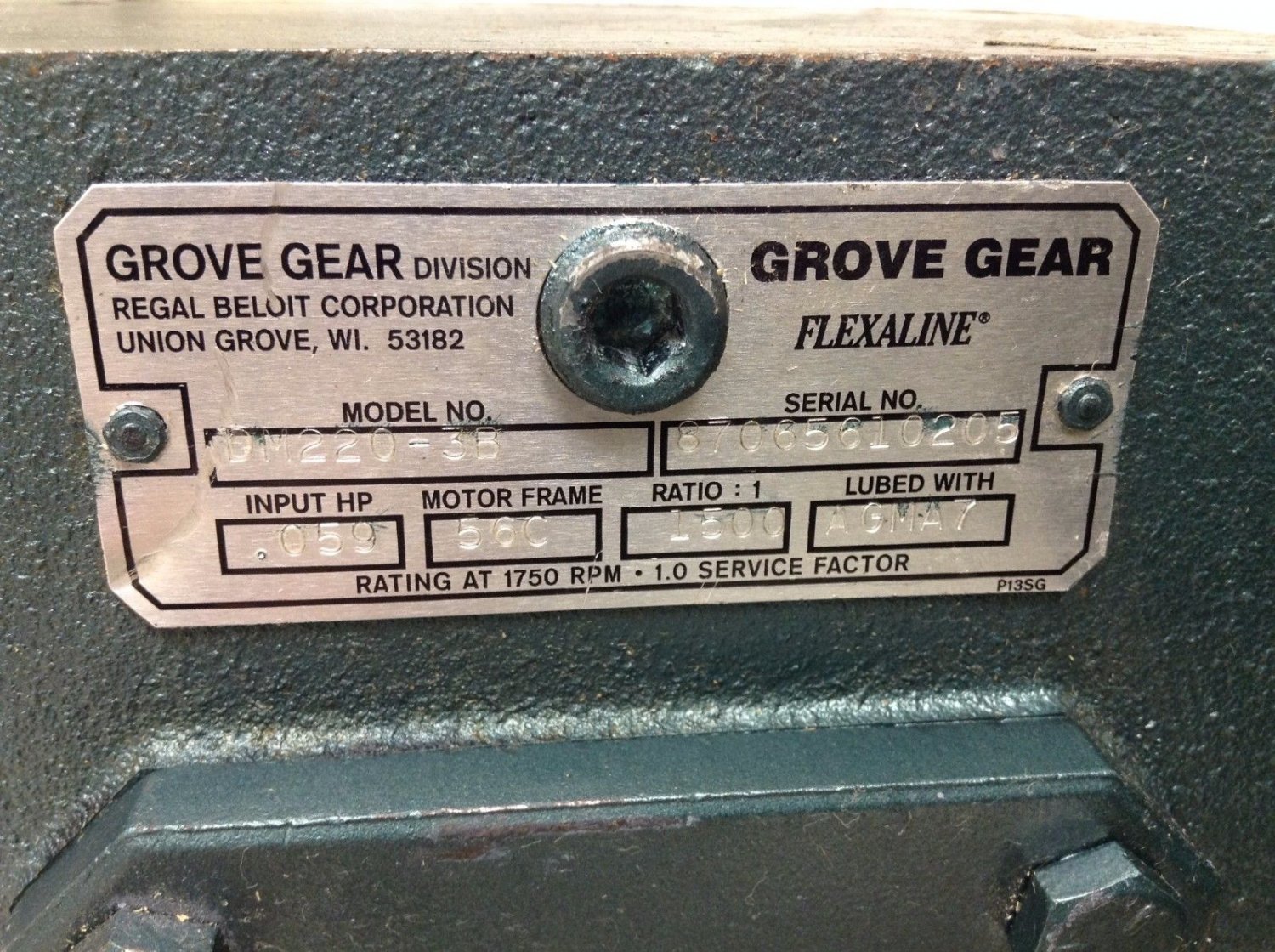 Grove Gear DM220-3B .059 HP 1500:1 1500 to 1 Gear Box 56C DM2203B (TB)