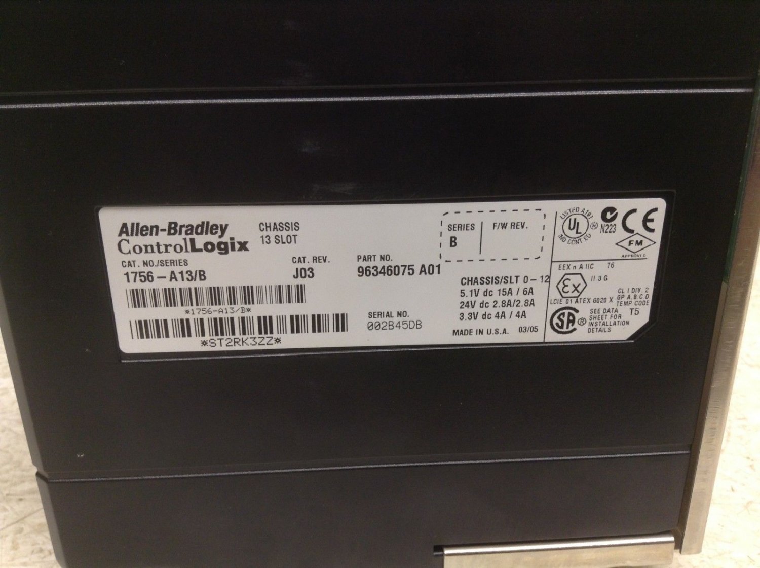 Allen Bradley 1756-A13/B Ser B Rev J03 ControlLogix 13 Slot Rack ...