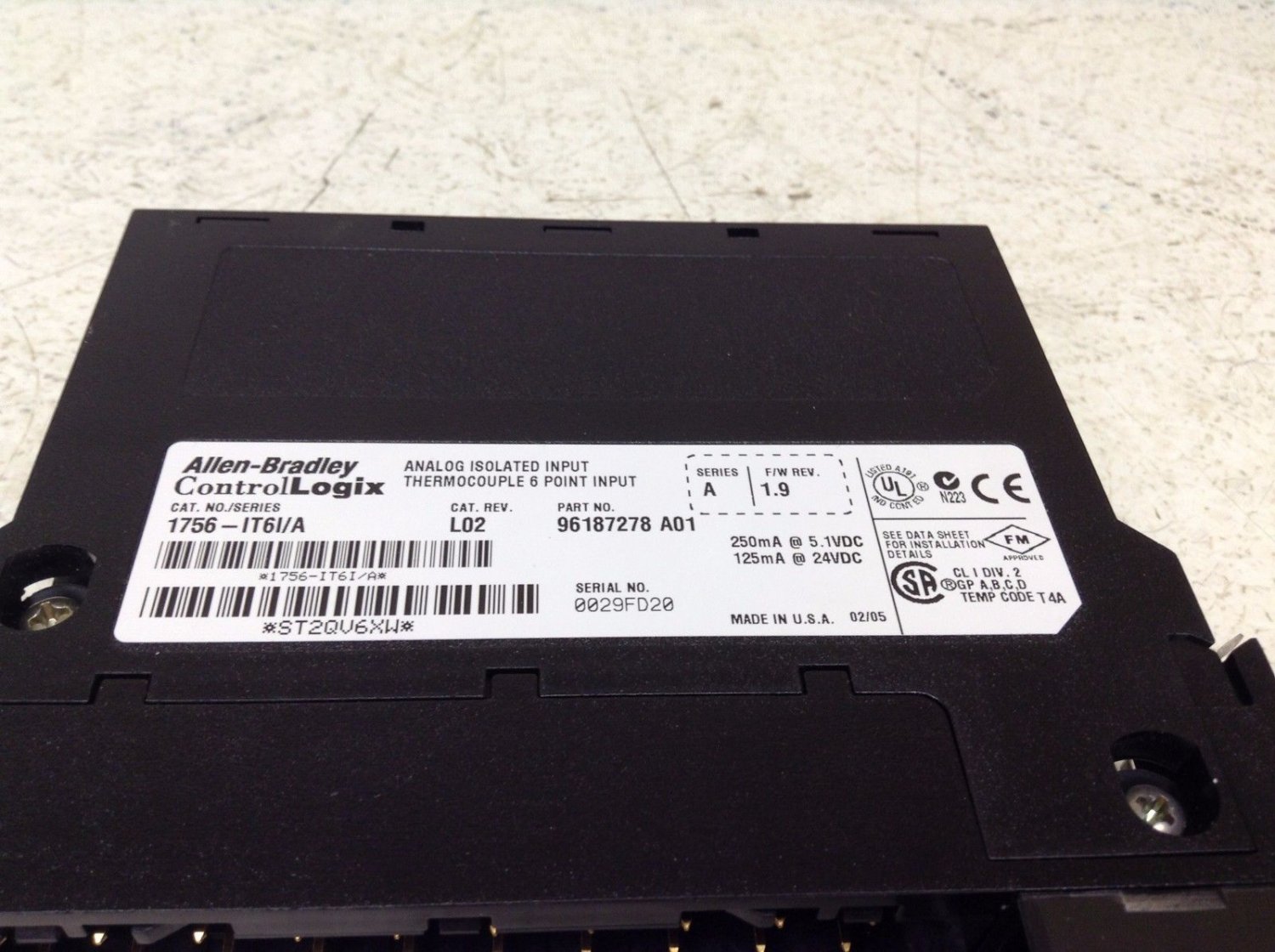 Allen Bradley 1756-IT6I/A Ser. A ControlLogix Thermocouple In 1756-IT6I ...