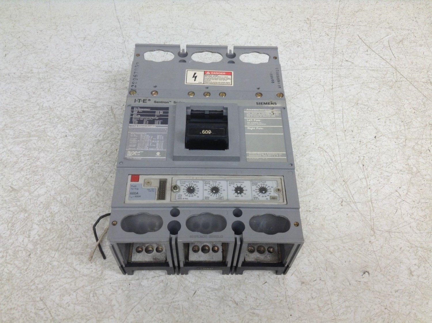 Siemens ITE SHLD69600NGT 600 Amp 600 VAC 3 Pole Circuit Breaker Sentron ...