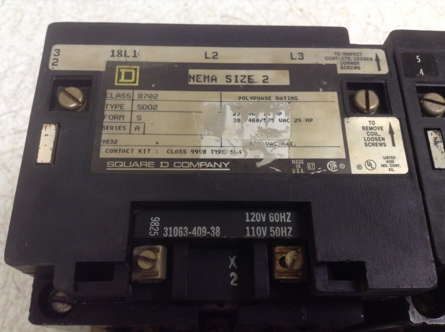 Square D 8702 SDO2 S Size 2 Reversing Starter 110/120 VAC Coil ...