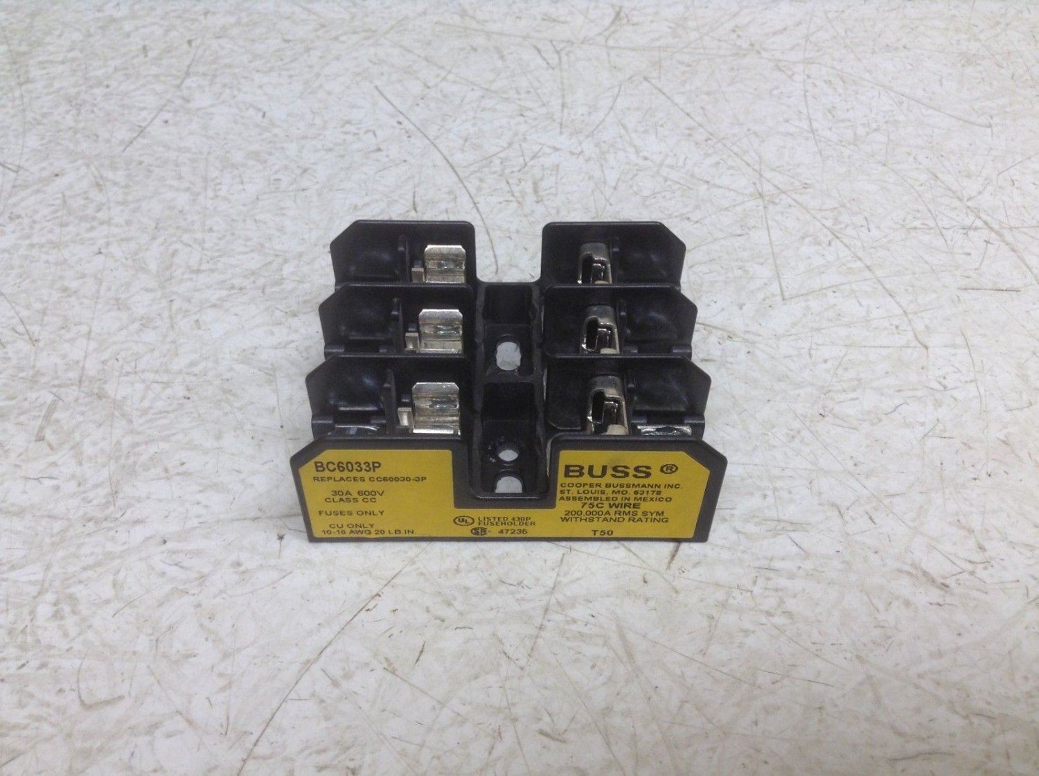 Cooper Bussmann BC6033P 3 Pole Fuse Holder 600 V 30 Amp BC6033