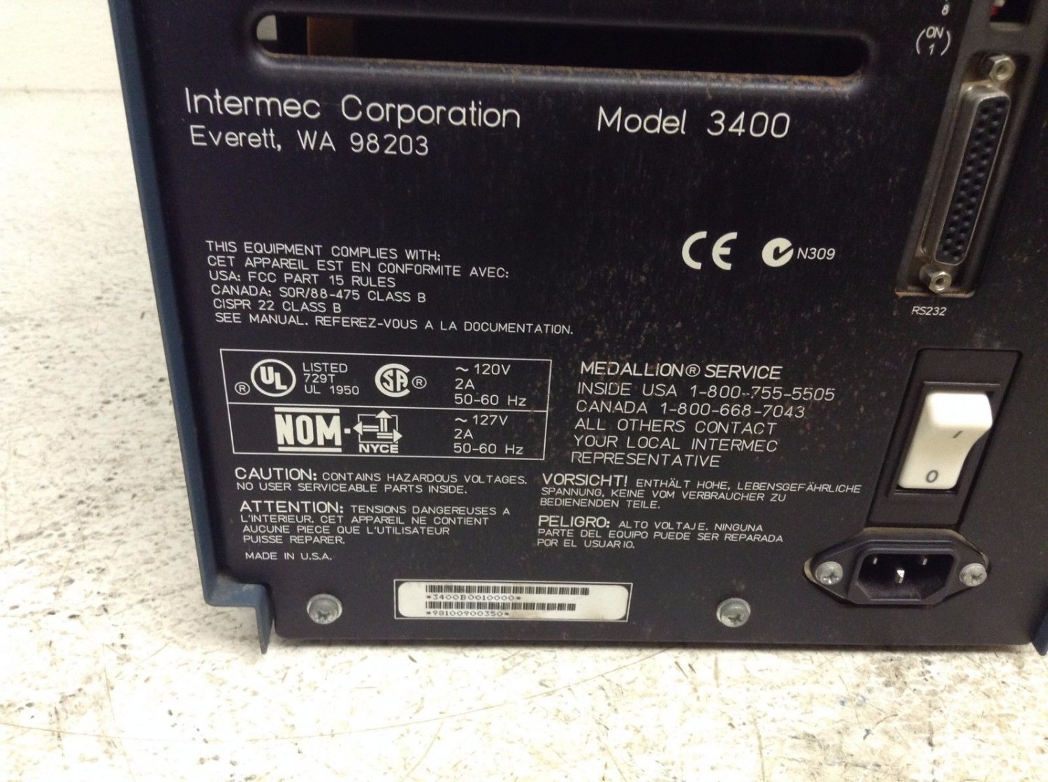 Intermec 3400 120 VAC Thermal Label Printer Read!