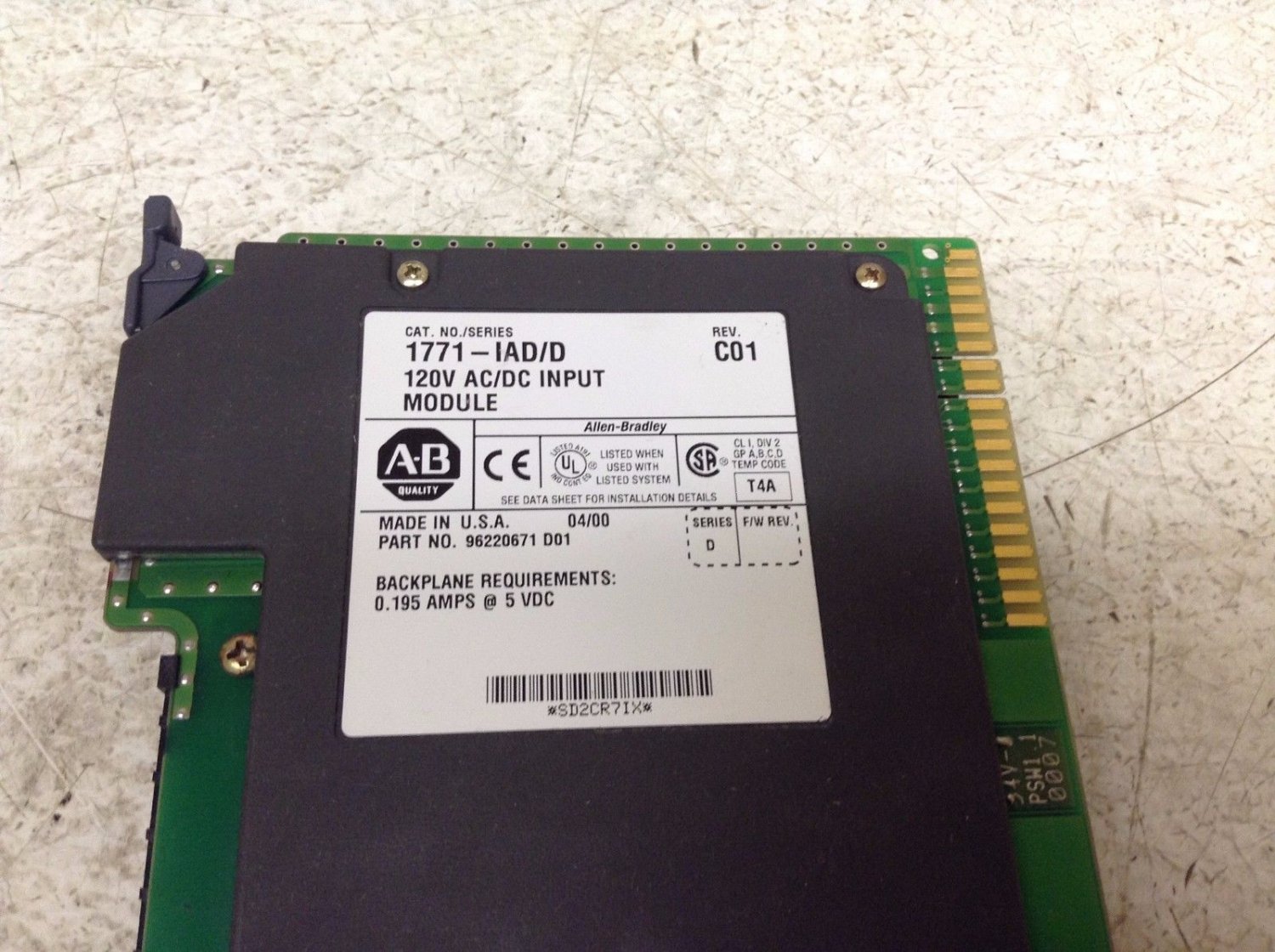 Allen Bradley 1771-IAD/D Ser. D 120 V AC/DC Input Module Rev C01 ...