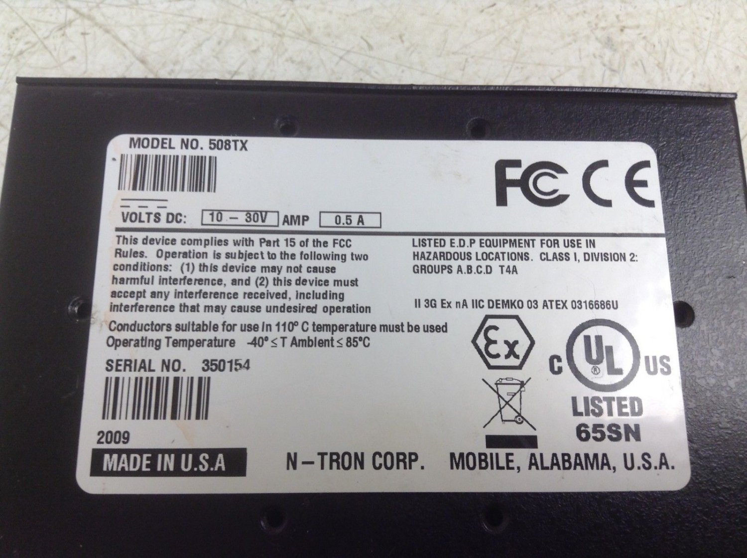 N-Tron 508TX 8 Port 10-30 VDC Ethernet Switch NTRON