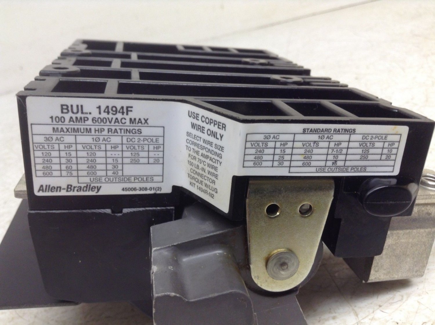 Allen Bradley 1494F Disconnect Fuse Block 600 V 100 Amp 1494F-D100 ...