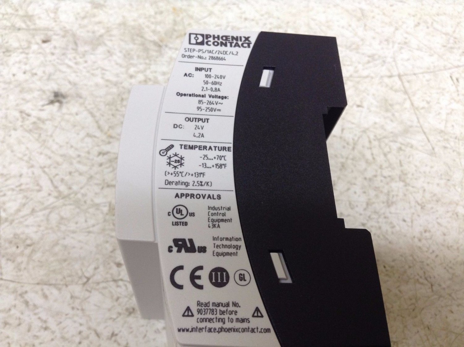 Phoenix Contact 2868664 24 VDC 4.2 Amp Power Supply STEP-PS/1AC/24DC/4. ...