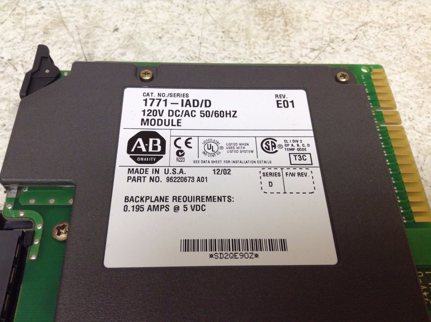 Allen Bradley 1771-IAD/D Ser. D 120 V AC/DC Input Module E01 1771IAD ...