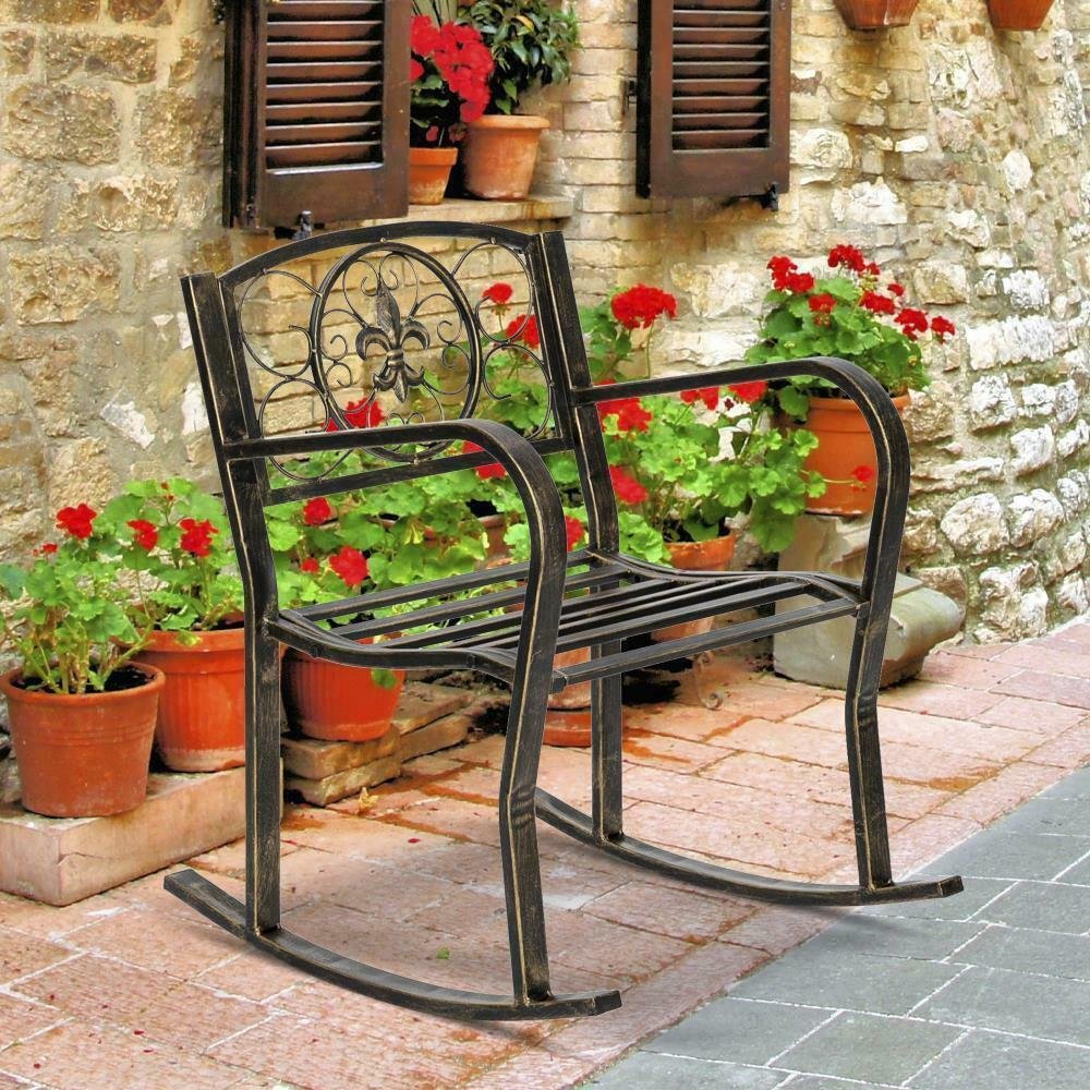 Indoor/Outdoor Patio Rocking Chair Balcony - Cast Iron with Fleur-de ...